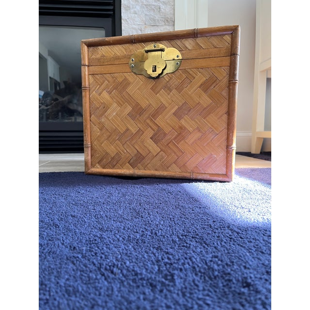 1950s Square Woven Rattan Trunk | Chairish