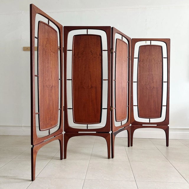 Mid-Century Walnut Screen Room Divider With Starburst Pattern | Chairish