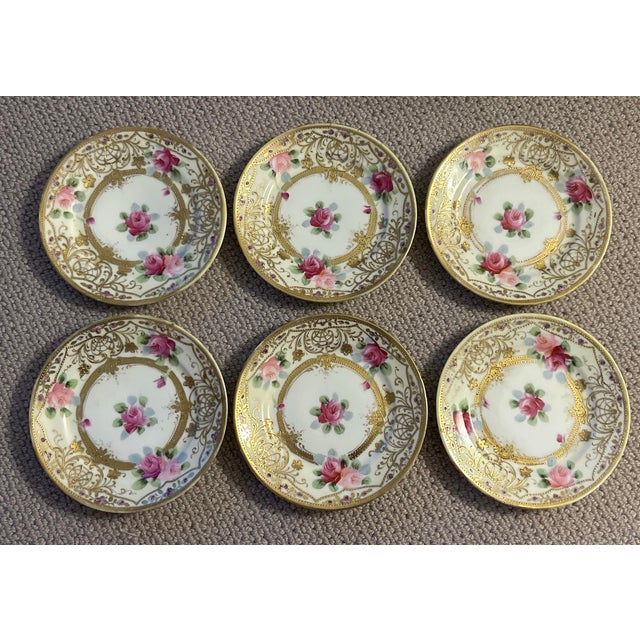 Antique Gold & Rose Server & Plates - S/7 | Chairish