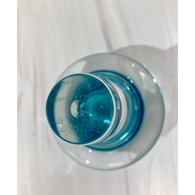 Vintage Young & Constantin Signed Art Glass Aqua Perfume Bottle | Chairish