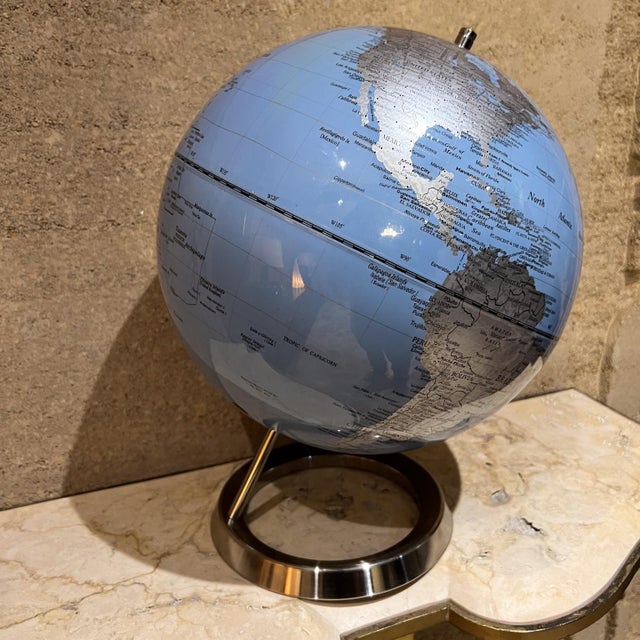 Modernist Design World Vision Globe Blue and Silver Chrome Base Denmark ...