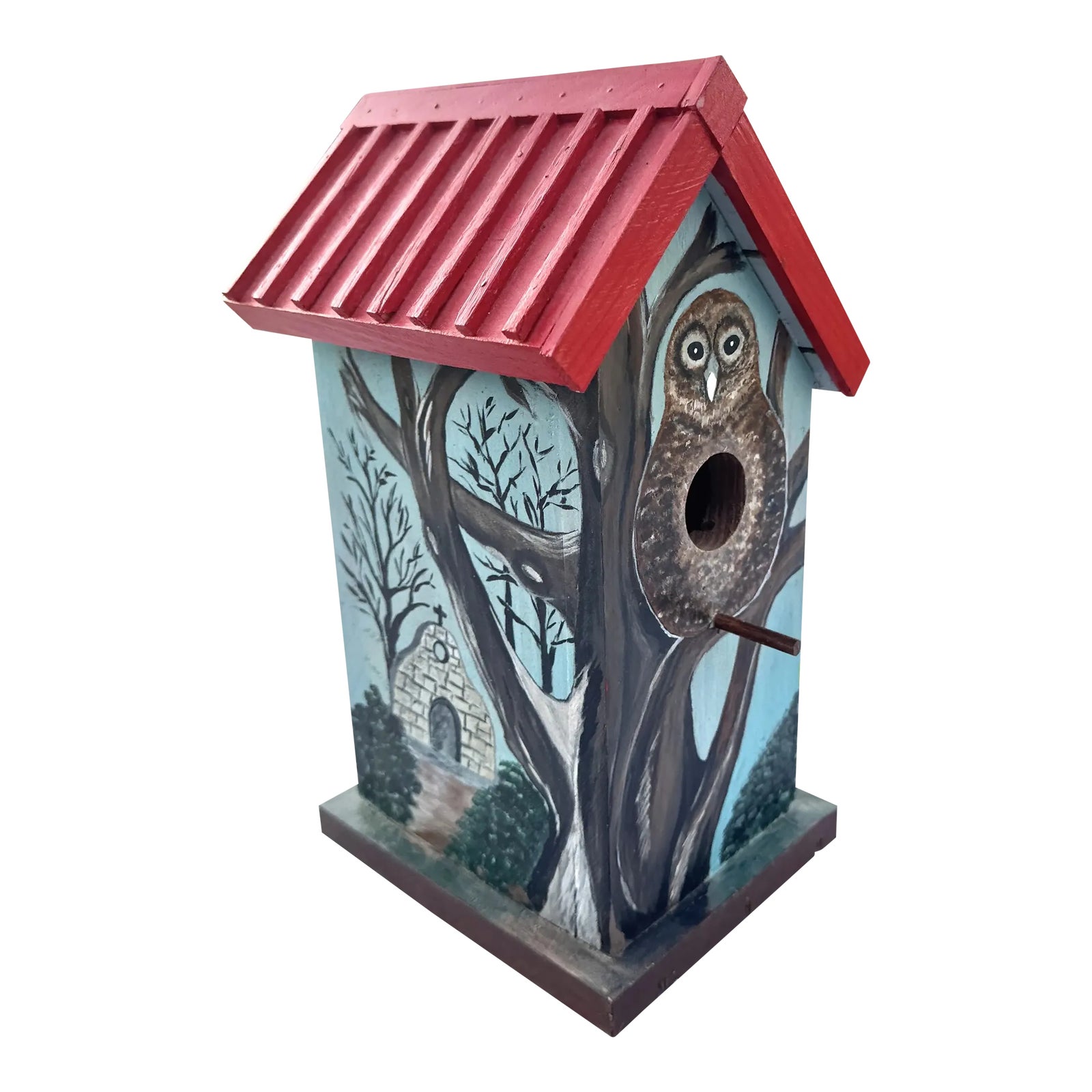 1970s Hand Painted Asymmetrical Wooden Birdhouse | Chairish