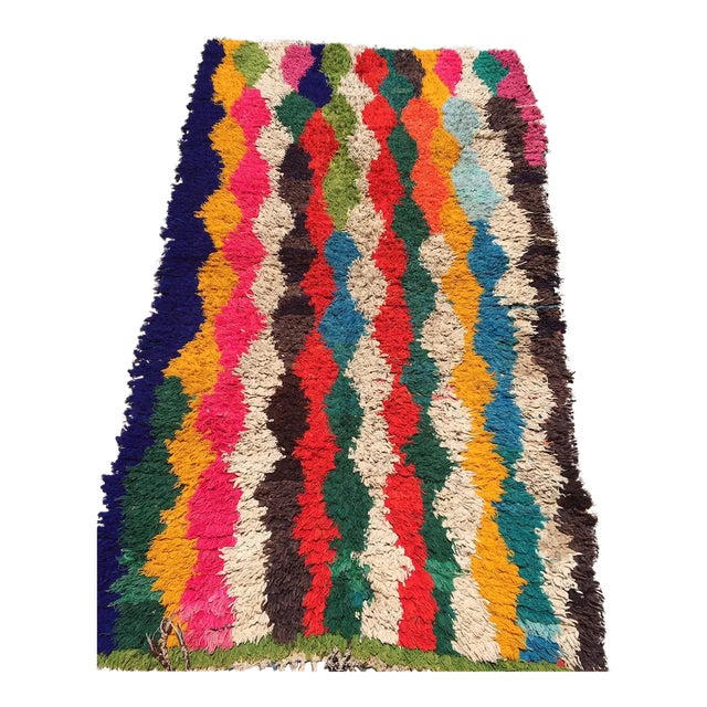 Vintage Moroccan Boucherouite Rug - 4′7″ × 8′4″ | Chairish
