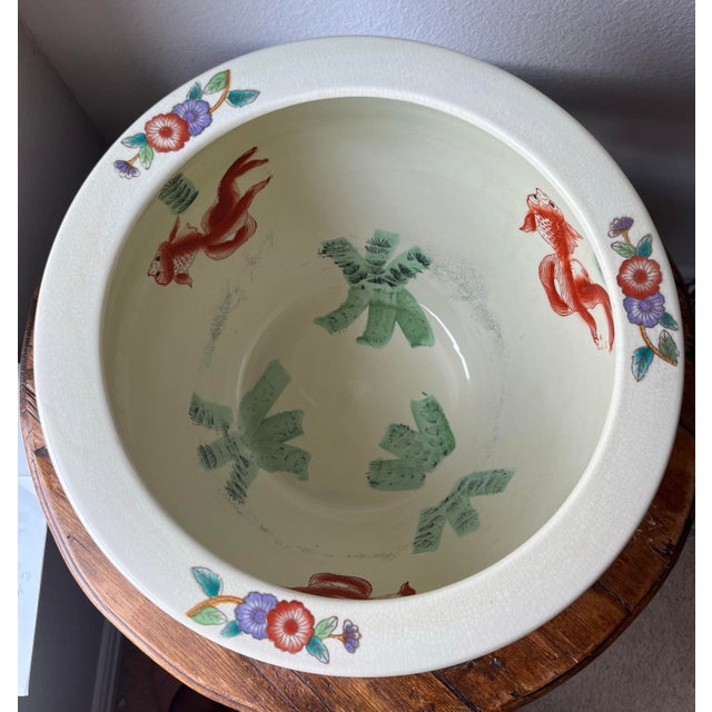 Vintage Chinoiserie Large Porcelain Koi Fish Planter | Chairish