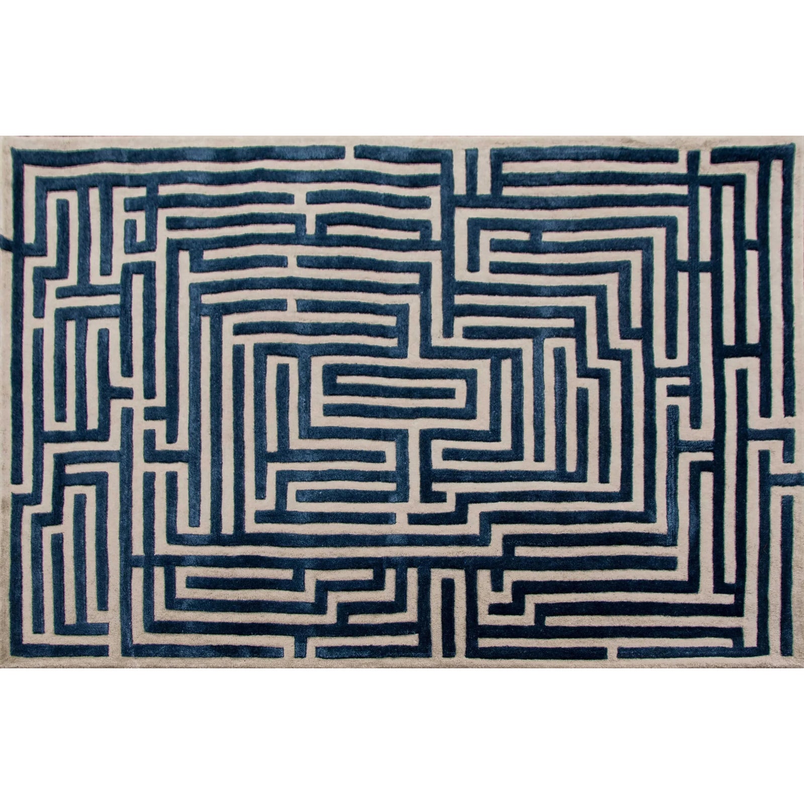 Knossos Hand-Tufted Maze Rug, Blueberry Blue, 8x10 | Chairish