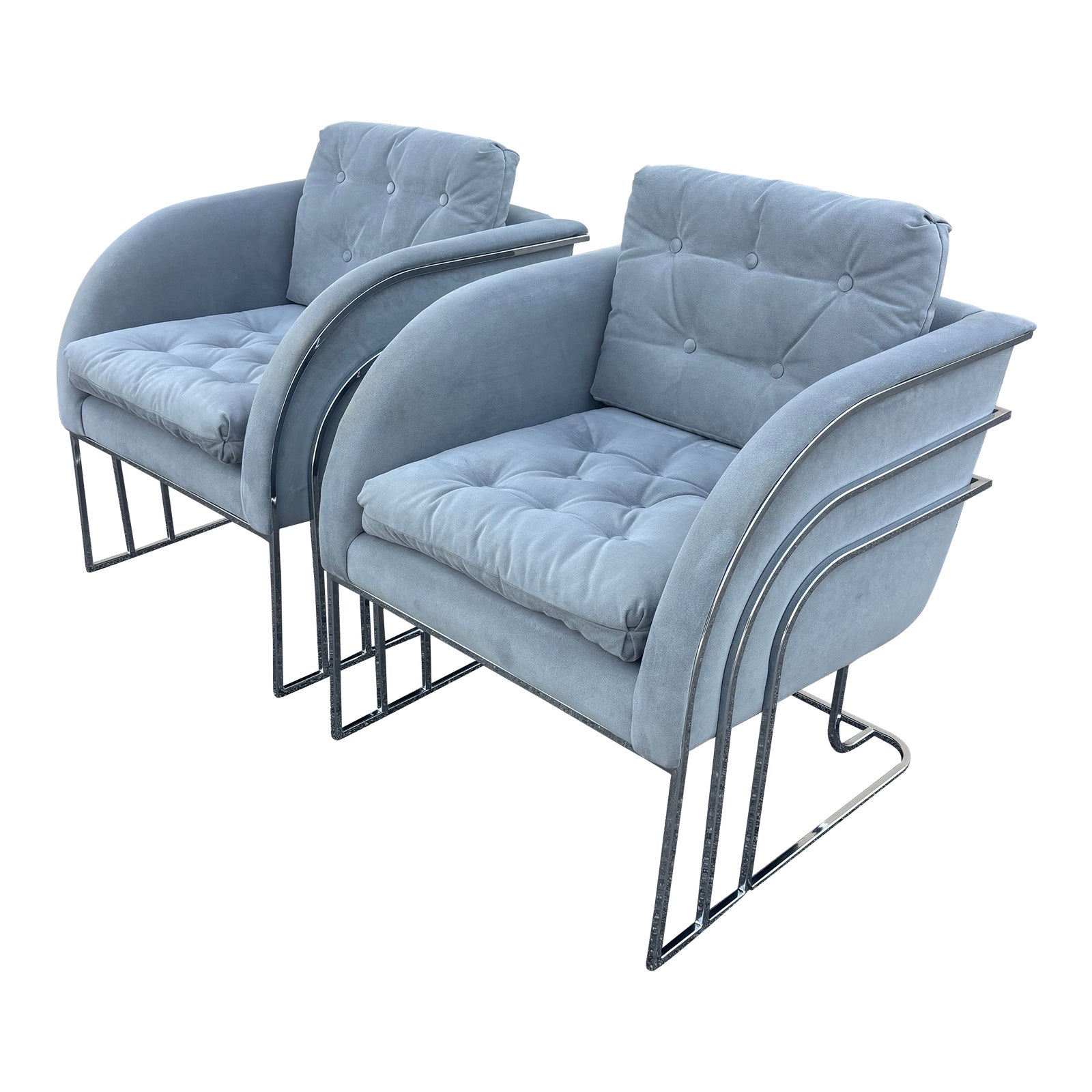 1970s Pair of Waterfall Chrome Lounge Chairs Attributed to George ...