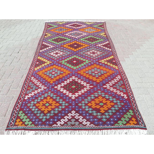 Mid 20th Century 60s Bright Colors Turkish Embroidered Boho Kilim Area ...