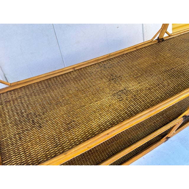 McGuire Style Modern Rattan / Bamboo Leather Wrapped Etagere / Shelf ...