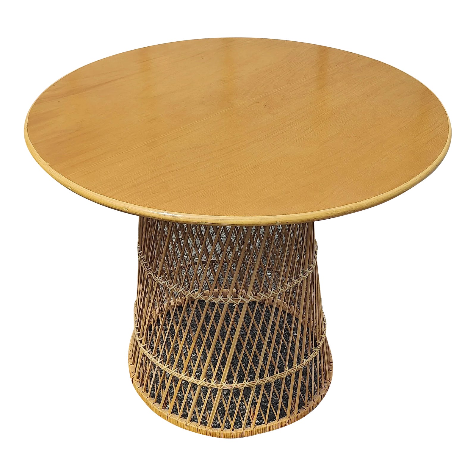 Mid-Century Woven Rattan Center Hall Table/Game Table | Chairish