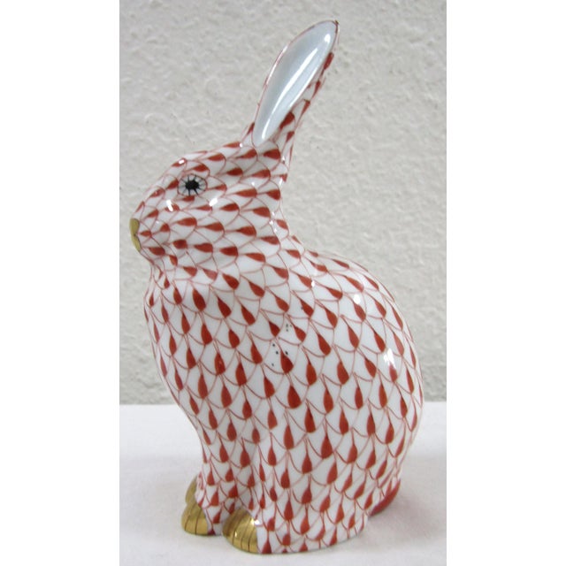 1990s Herend Hungary Fishnet Red Rust Sitting Ear Up Rabbit Figurine ...
