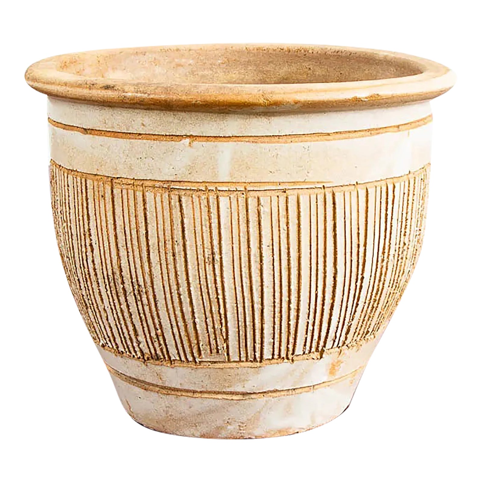 Mid-Century Modern White Matte Rough Textured Ceramic Planter | Chairish