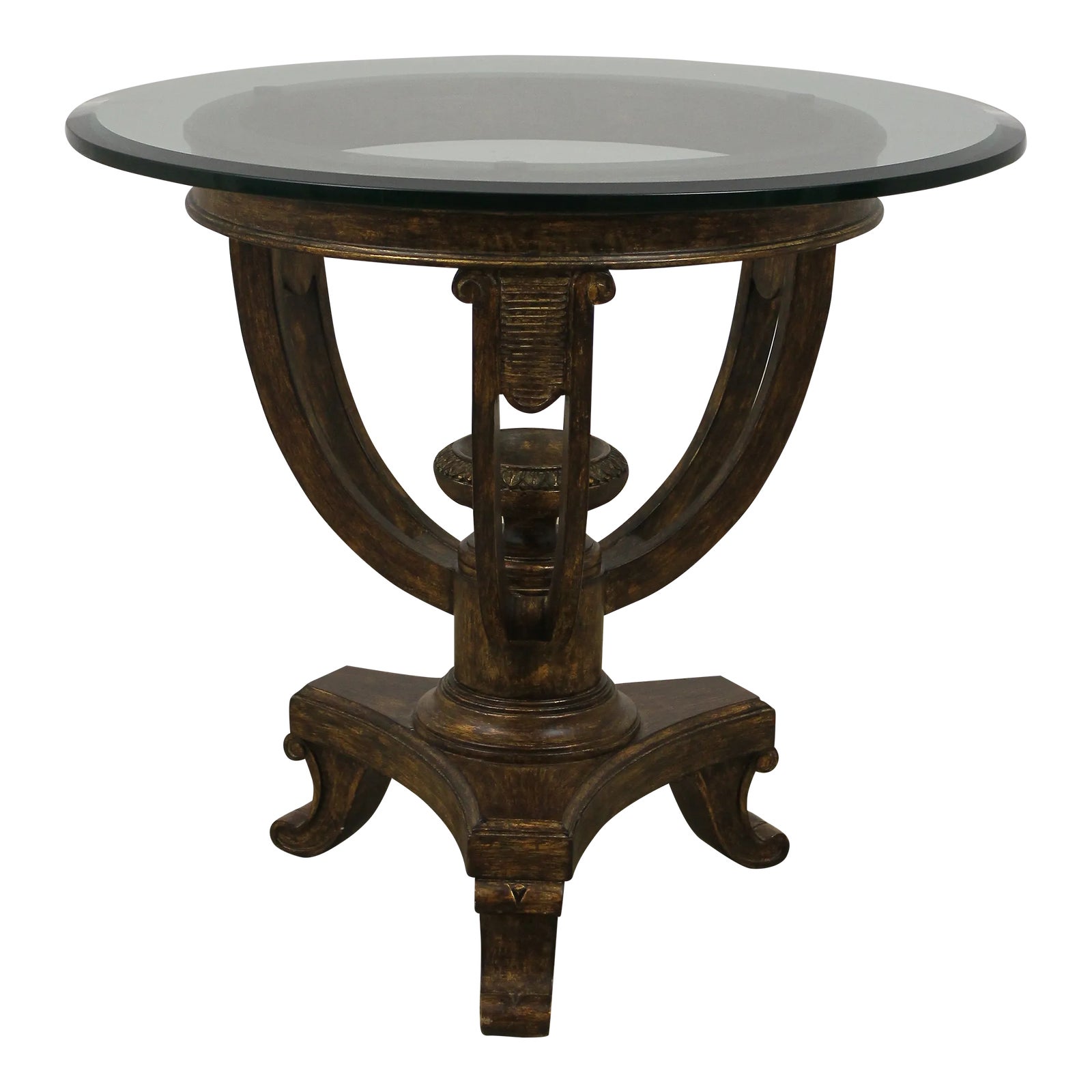 Round Neoclassical Glass Top Lamp Table | Chairish