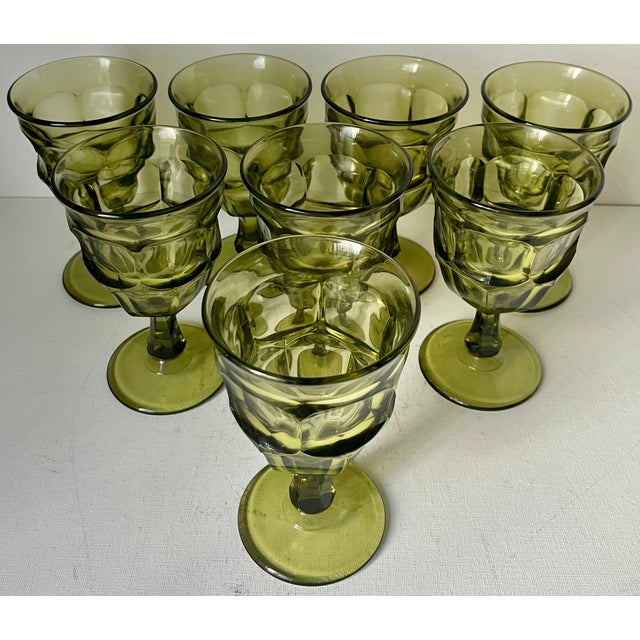Mid-Century Avocado Green Glass Goblets- Set 8 | Chairish