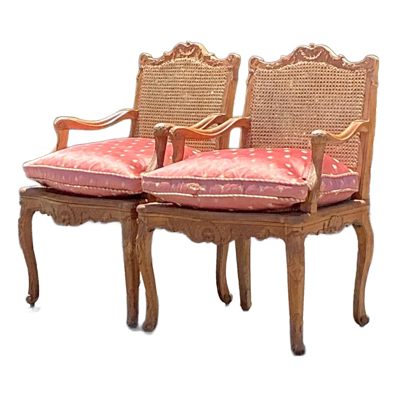 Vintage Regency French Cane Fauteuils - A Pair | Chairish