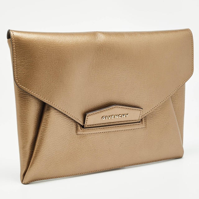Givenchy Gold Leather Medium Antigona Envelope Clutch | Chairish