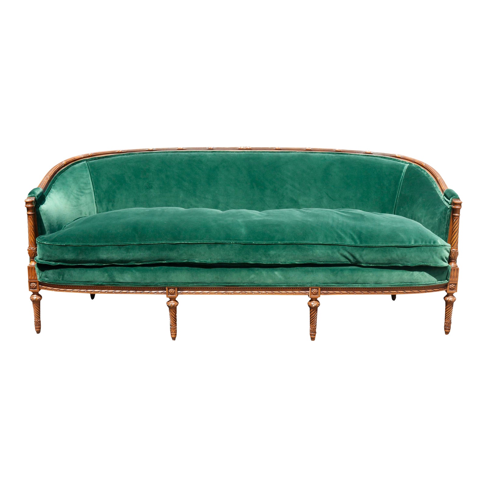 1930s Louis XVI Style Green Velvet Sofa | Chairish