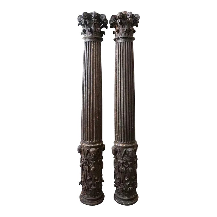 Small Early Indo-Portuguese Baroque Painted Teak Architectural Pillars ...