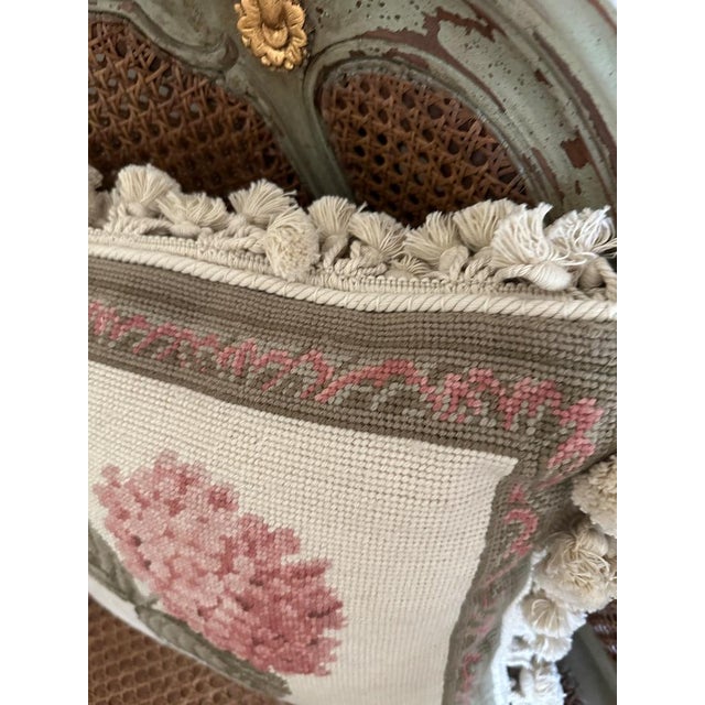 1980s Vintage Pink Hydrangea Floral Needlepoint Pillow Accent Pillow ...