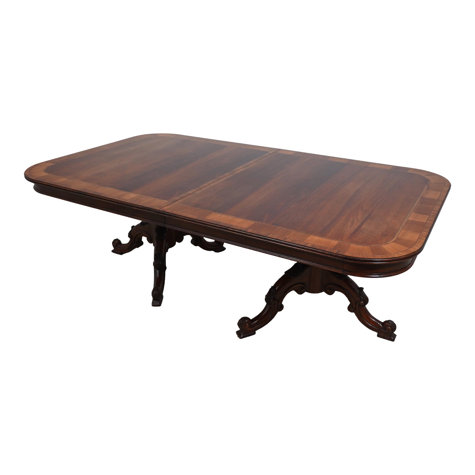 Large Continental Style Mahogany Dining Room Table | Chairish