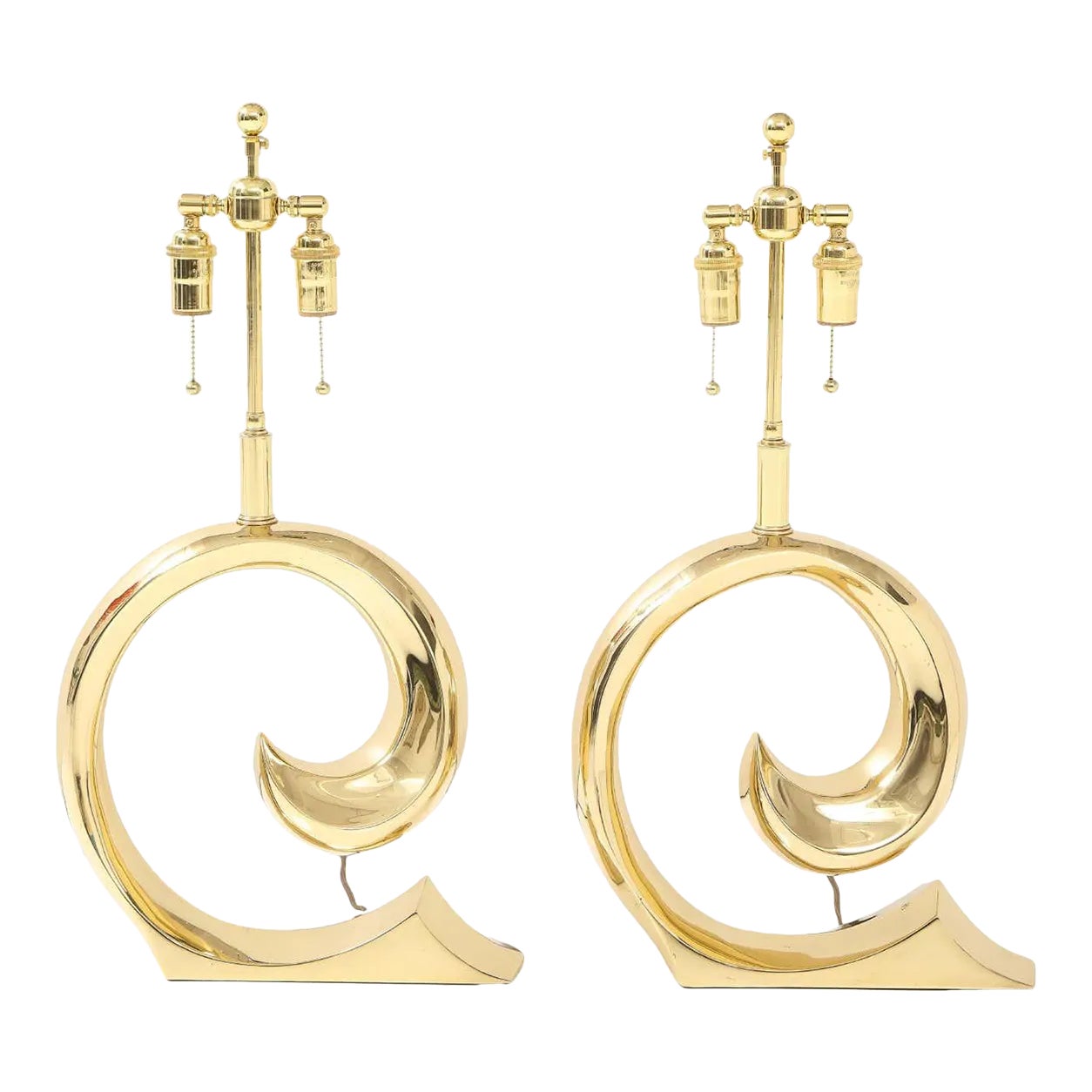Polished Brass Pierre Cardin Logo Lamps by Erwin Lambeth - A Pair ...