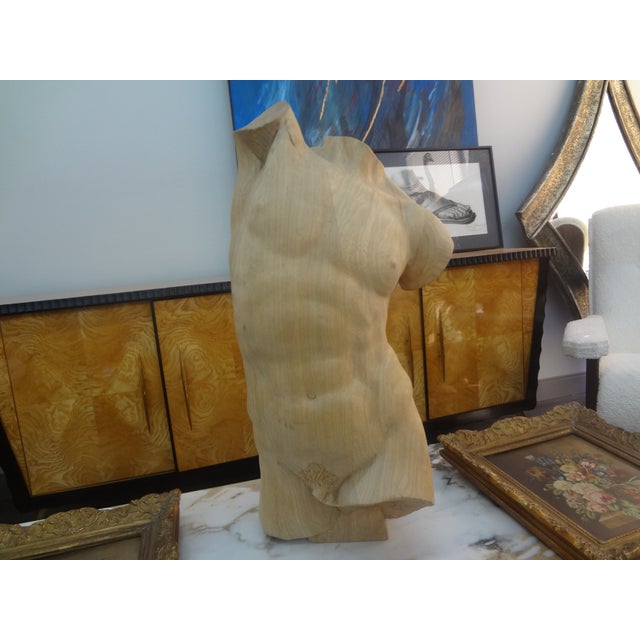 Italian Modern Carved Wood Male Torso | Chairish