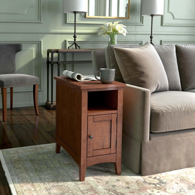 Avina Burl1 Door Side Table, Medium Brown | Chairish