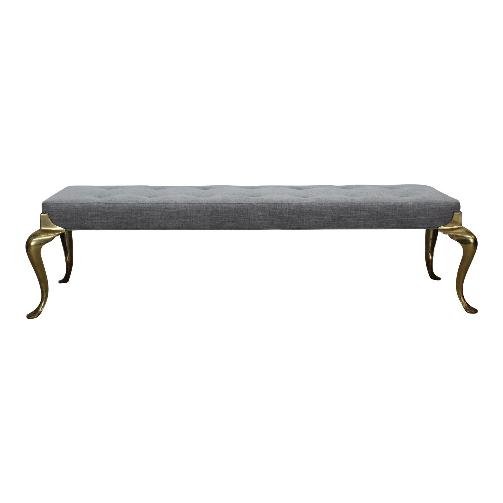 Mid Century Gray Bench With Brass Legs, Gray Linen Bench, Modern Gray ...