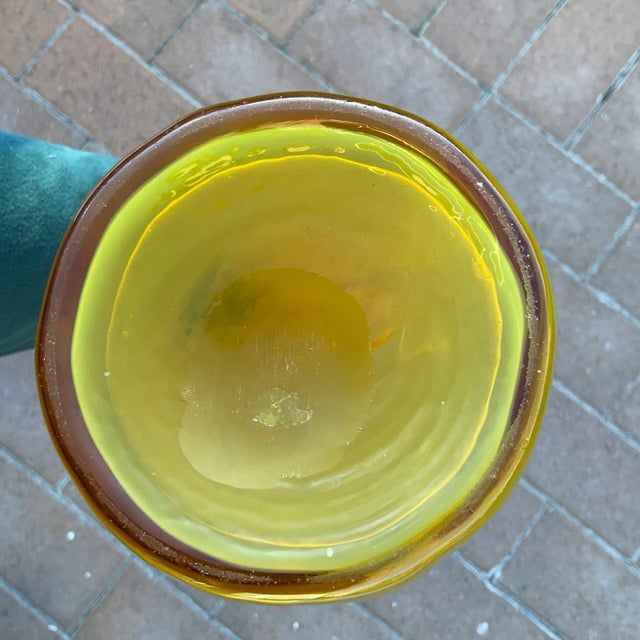 1960s Mid Century Large Hand Blown Blenko Yellow Vase | Chairish