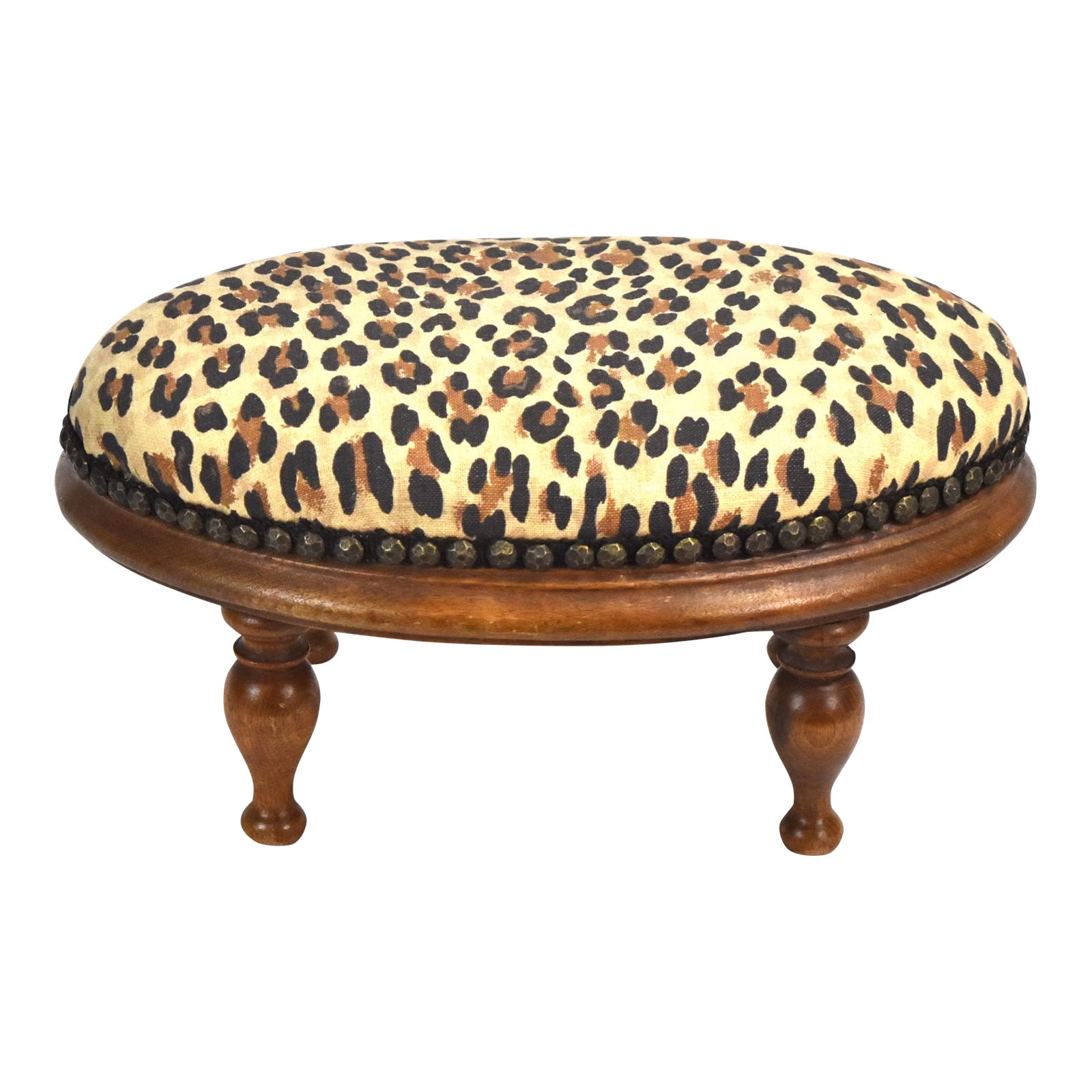 Mid 20th Century Vintage Petite Leopard Print Footstool With Brass ...