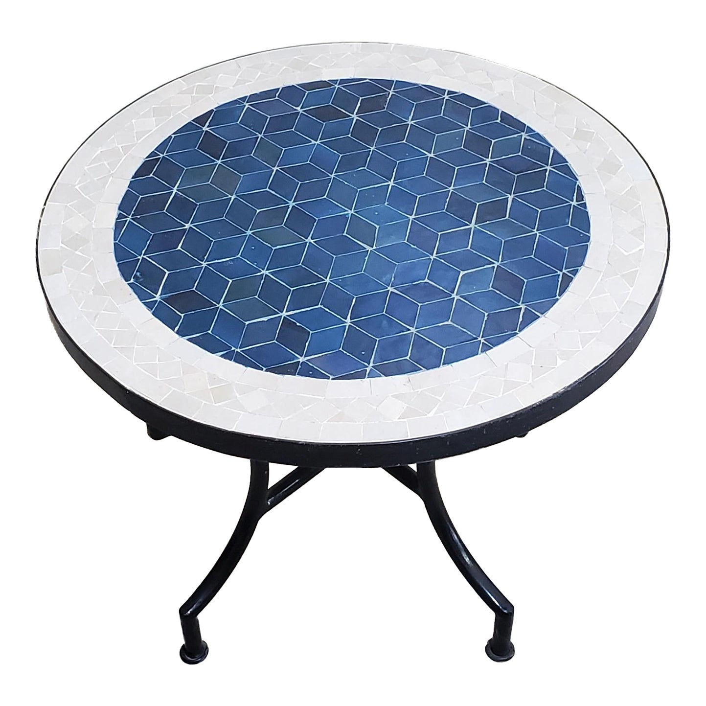 Petrol Blue and White Moroccan Round Mosaic Table, Diamond Collection ...