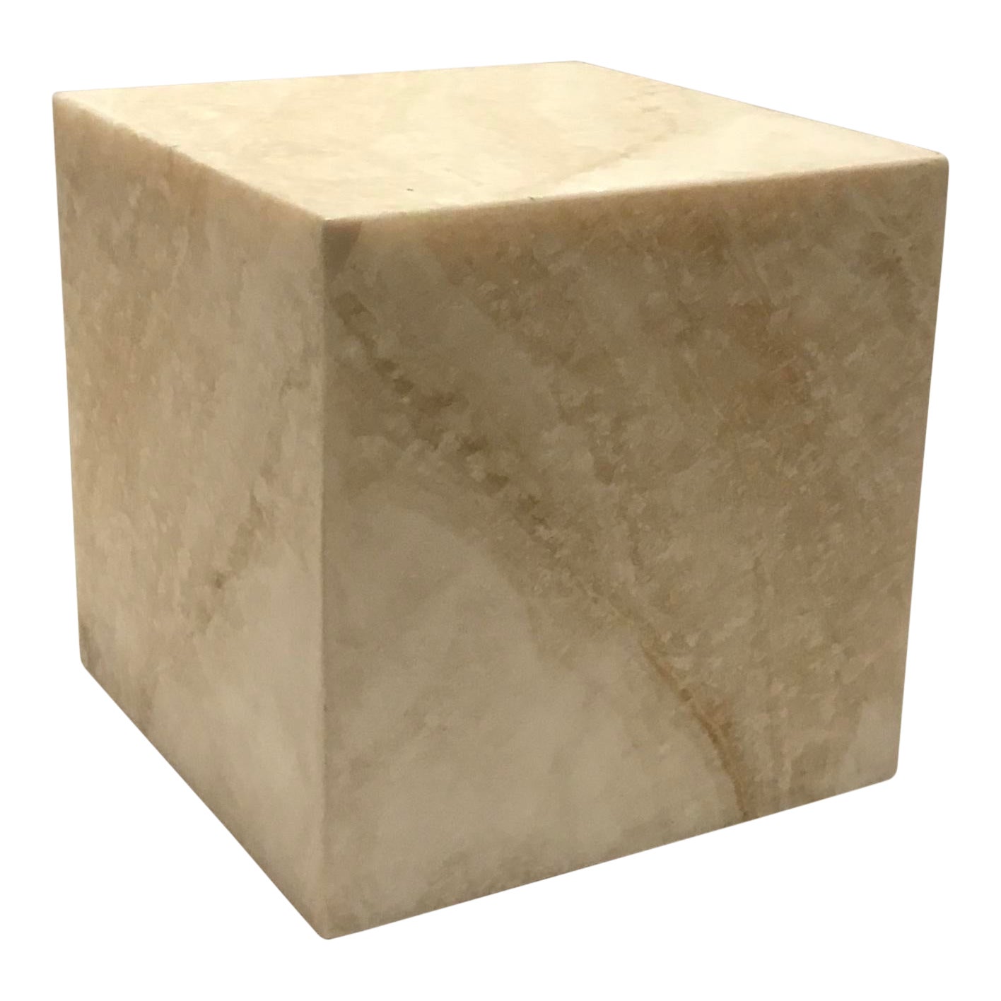 Contemporary Beige Stone Cube Pedestal | Chairish