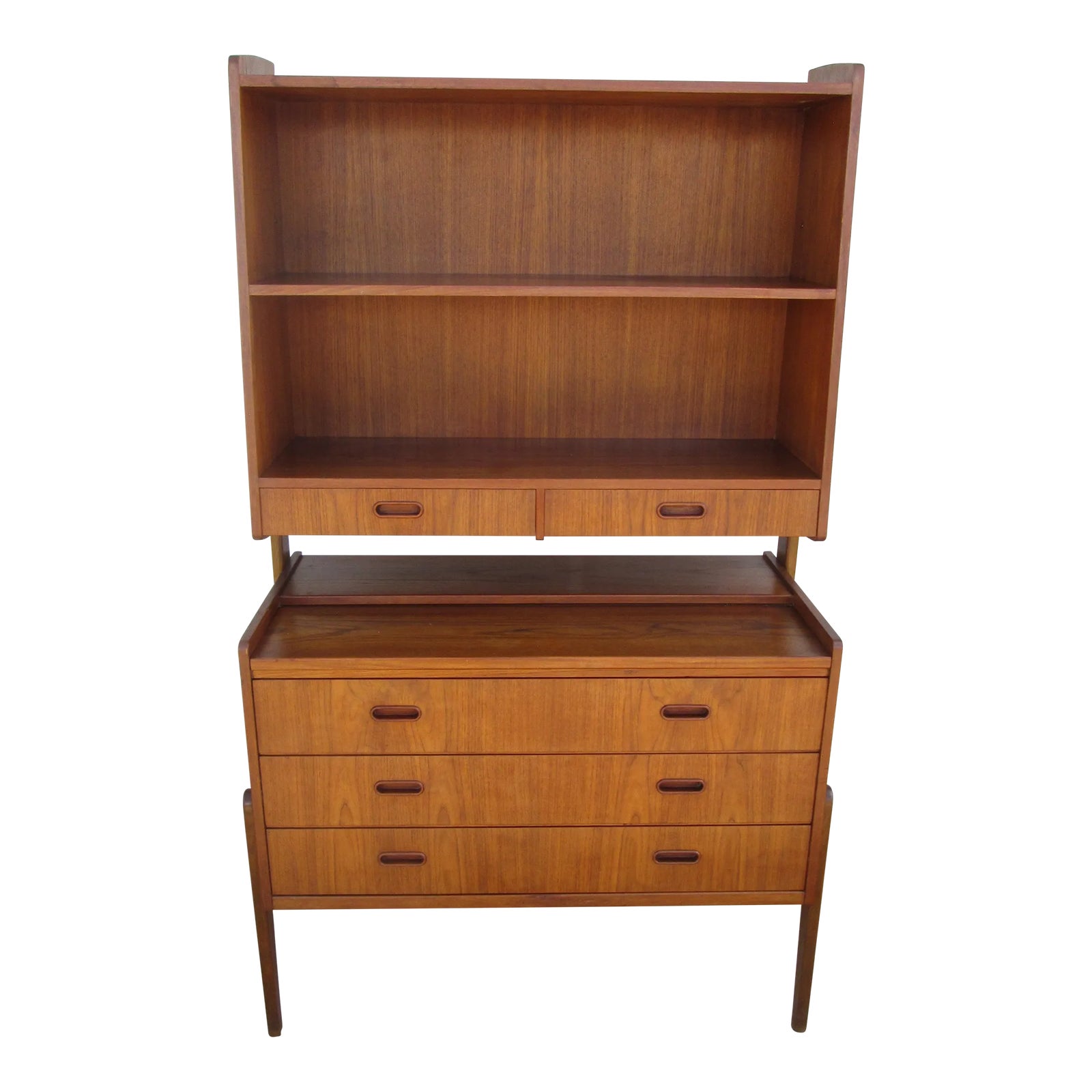 Teak and Oak Danish Modern Secretary Bookcase Scandinavian | Chairish