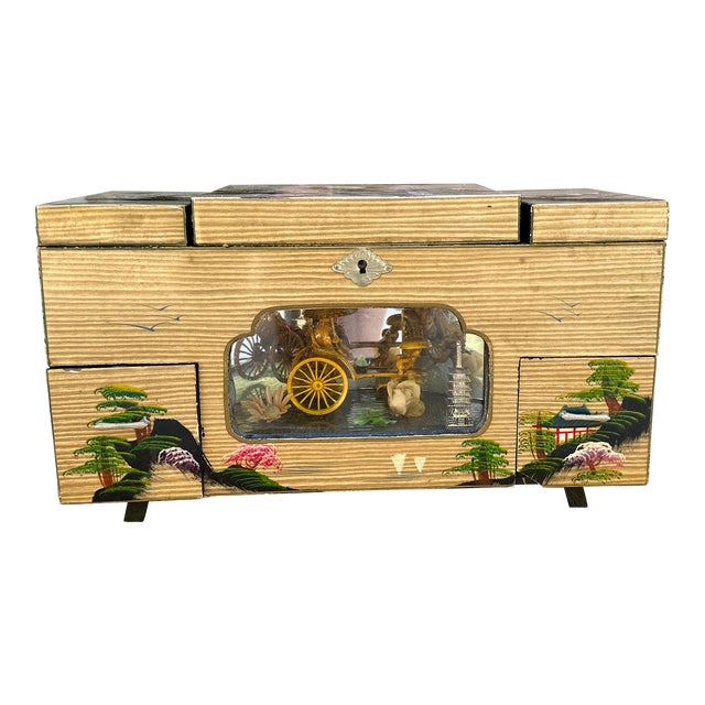 1970s Vintage Japanese Jewelry/Music Box With Celluloid Rickshaw Figure ...