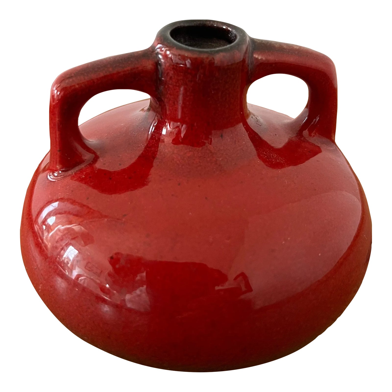 Small Red Glazed Vintage Art Pottery Vase Signed Km Israel | Chairish