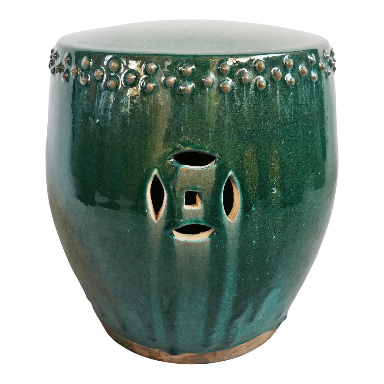Teal Double Stud Ceramic Garden Stool | Chairish