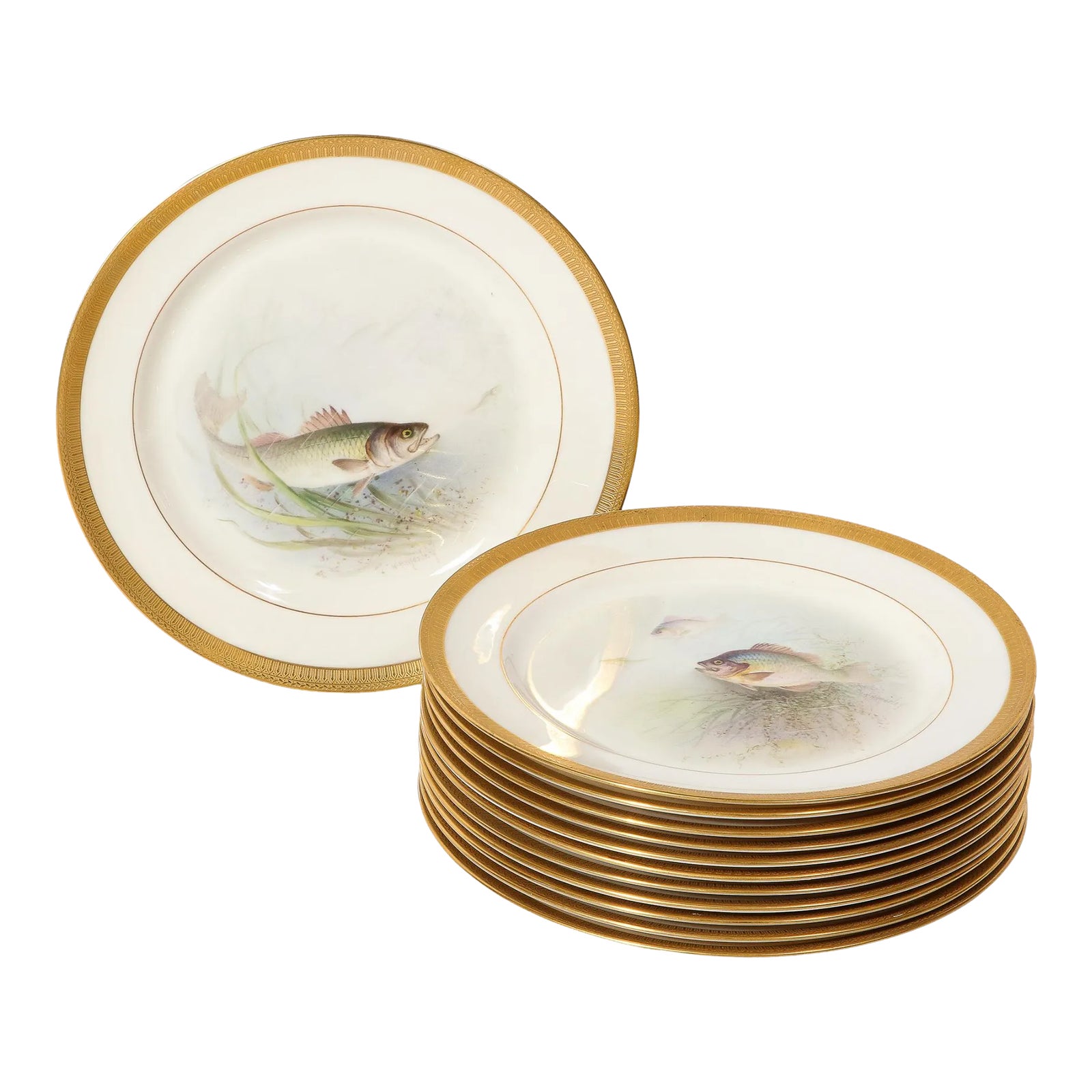 Set of Twelve Hand-Painted Lenox Porcelain Fish Plates Signed William ...