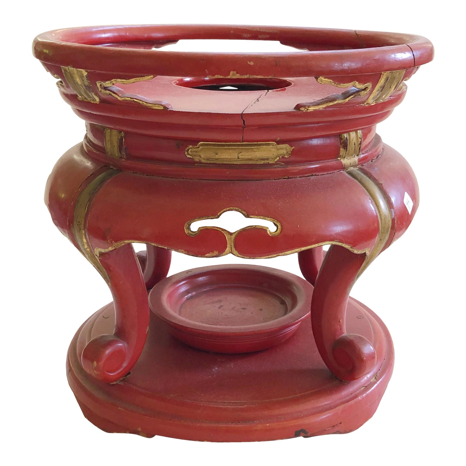 Japanese Red Lacquer Incense/Plant Stand | Chairish