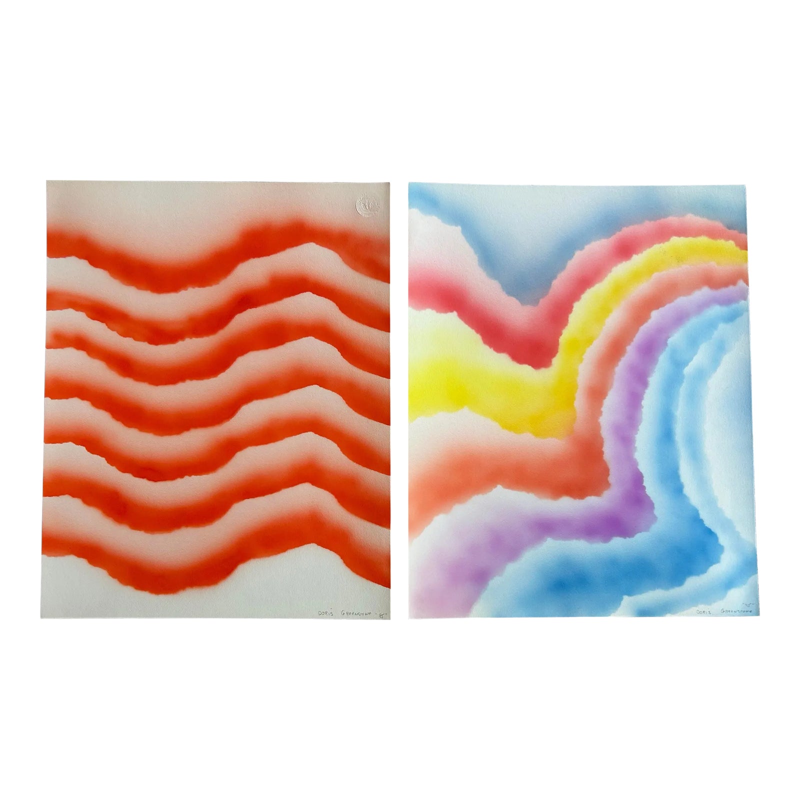 Pair of 1980’s Original Abstract Brightly Colored Airbrush Paintings ...