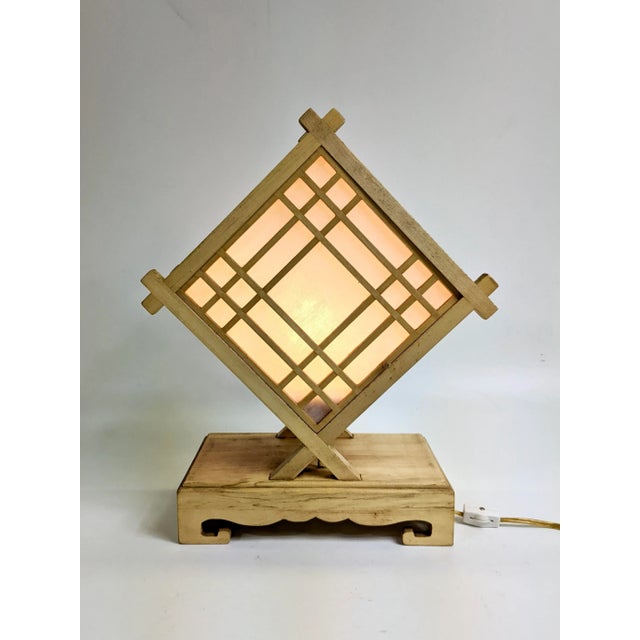 20th Century Handcrafted Wooden Square Table Lamp | Chairish