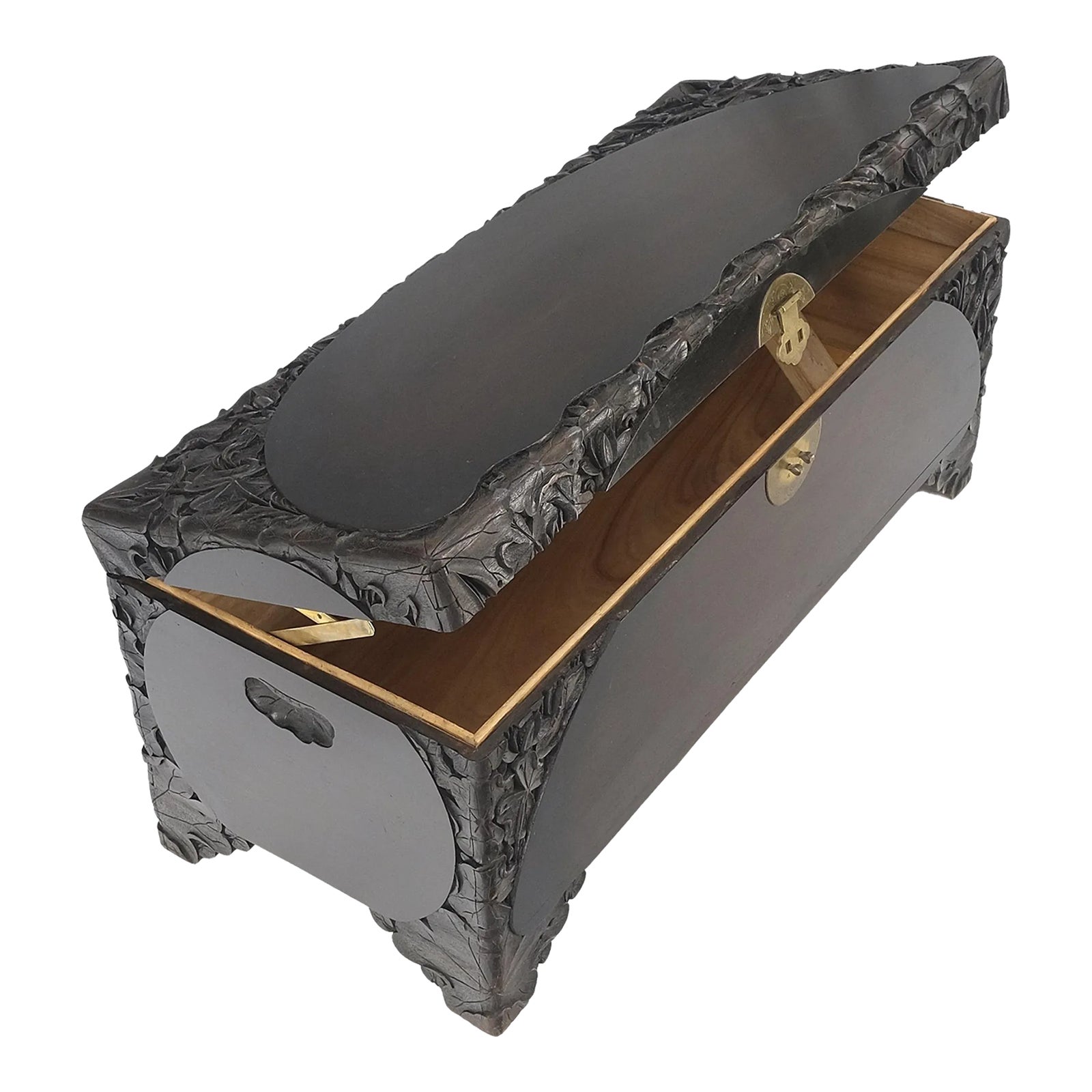 Ebonized Carved Teak Cedar Lined Brass Latch Circa 1920s Trunk Hope ...