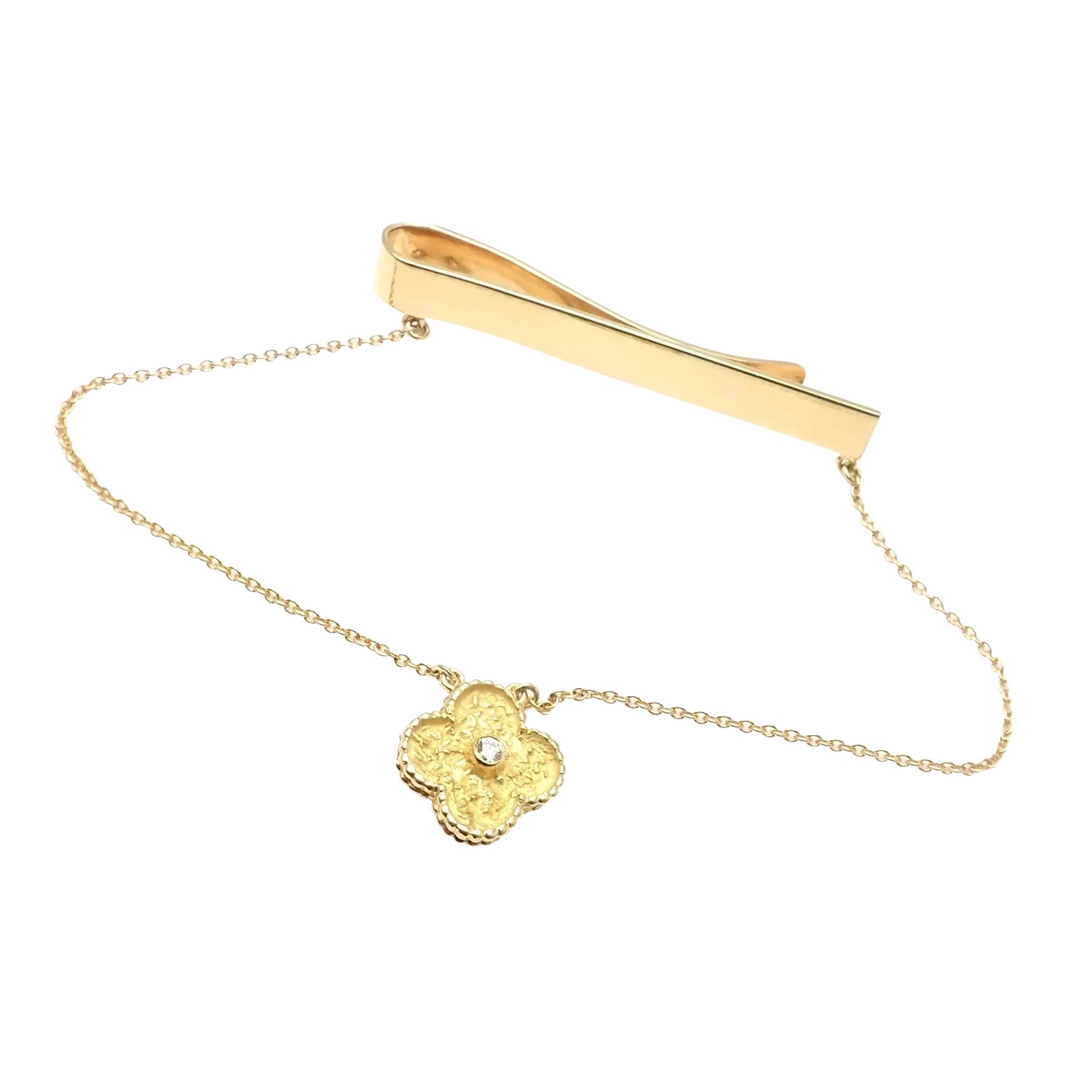 Van Cleef & Arpels 18k Yellow Gold Diamond Vintage Alhambra Tie Clip ...