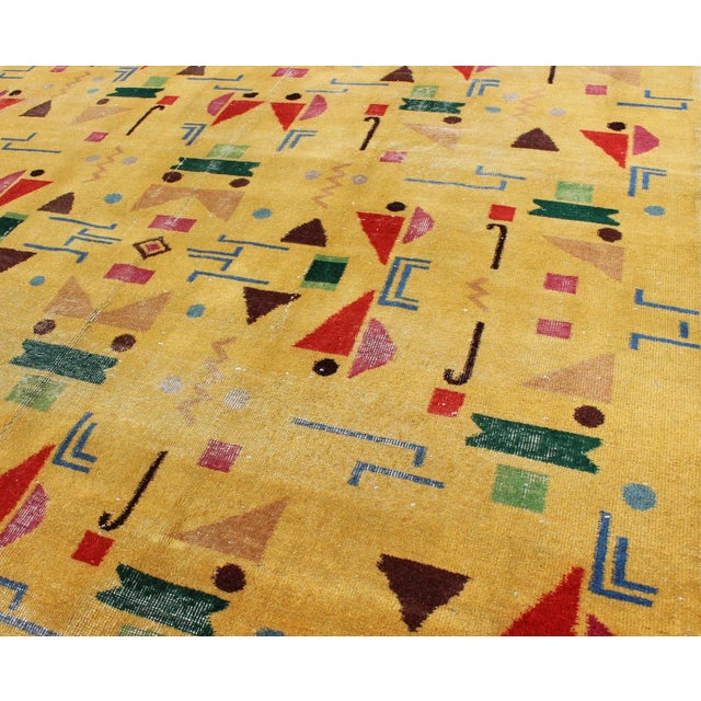 Mid-Century Modern Turkish Rug, Vintage Modern Design in Yellow Color ...