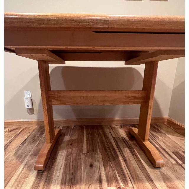 1990s Vintage Solid Oak Tile Top Extendable Table + 4 Chairs & Leaf ...