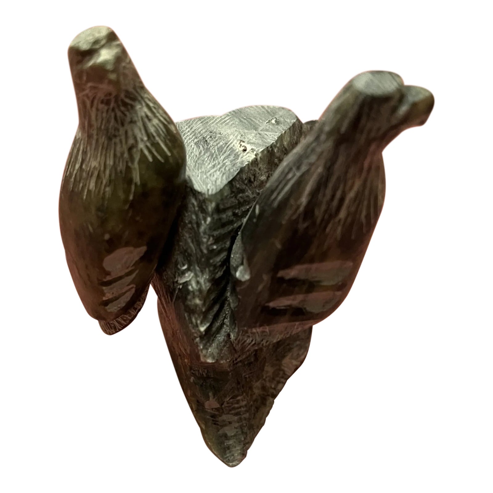 2002 a Pair of Eagles, Signed Carved Soapstone With Etched Design by ...