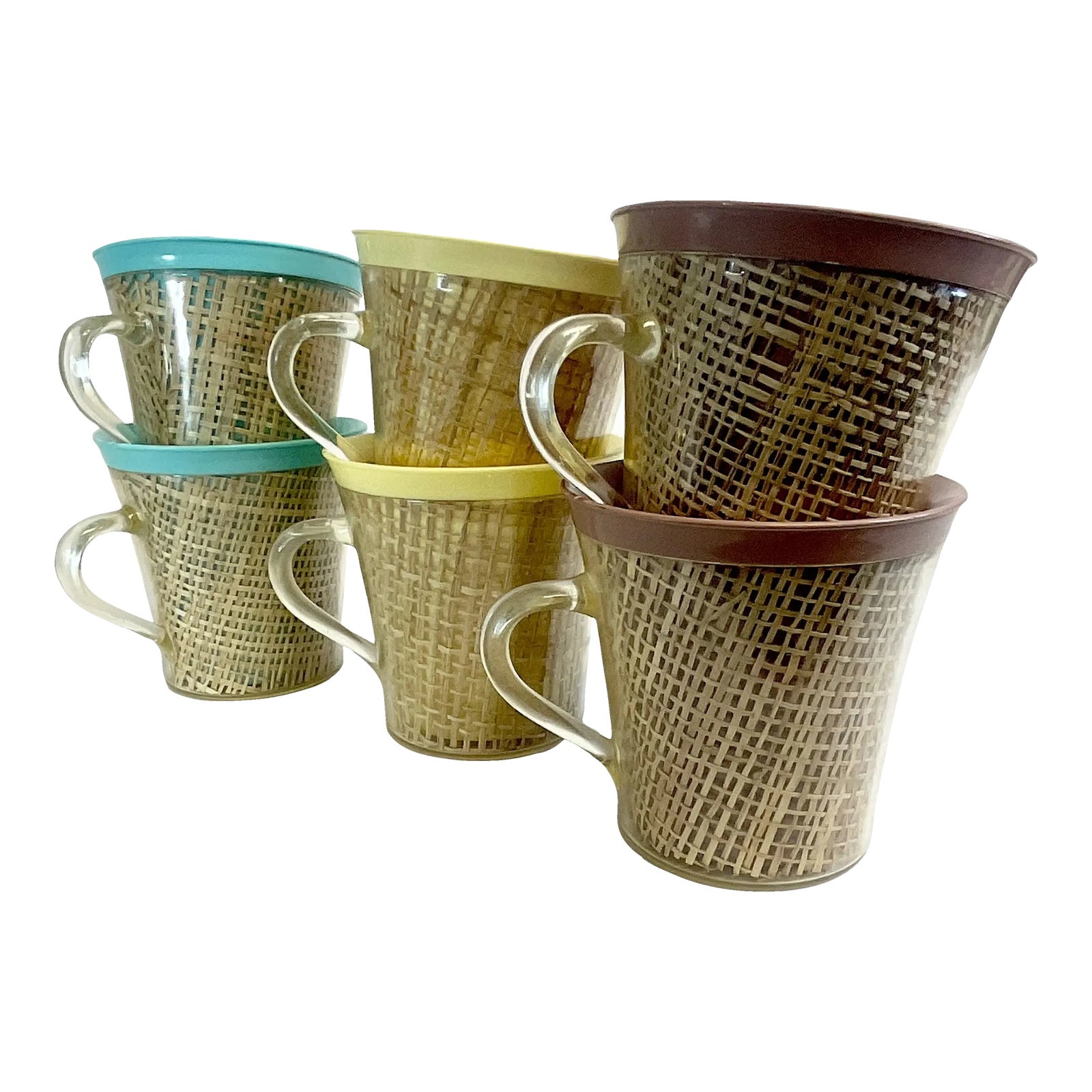 Mid-Century Boho Chic Coastal Raffia Ware Coffee Mugs, Original Colors ...