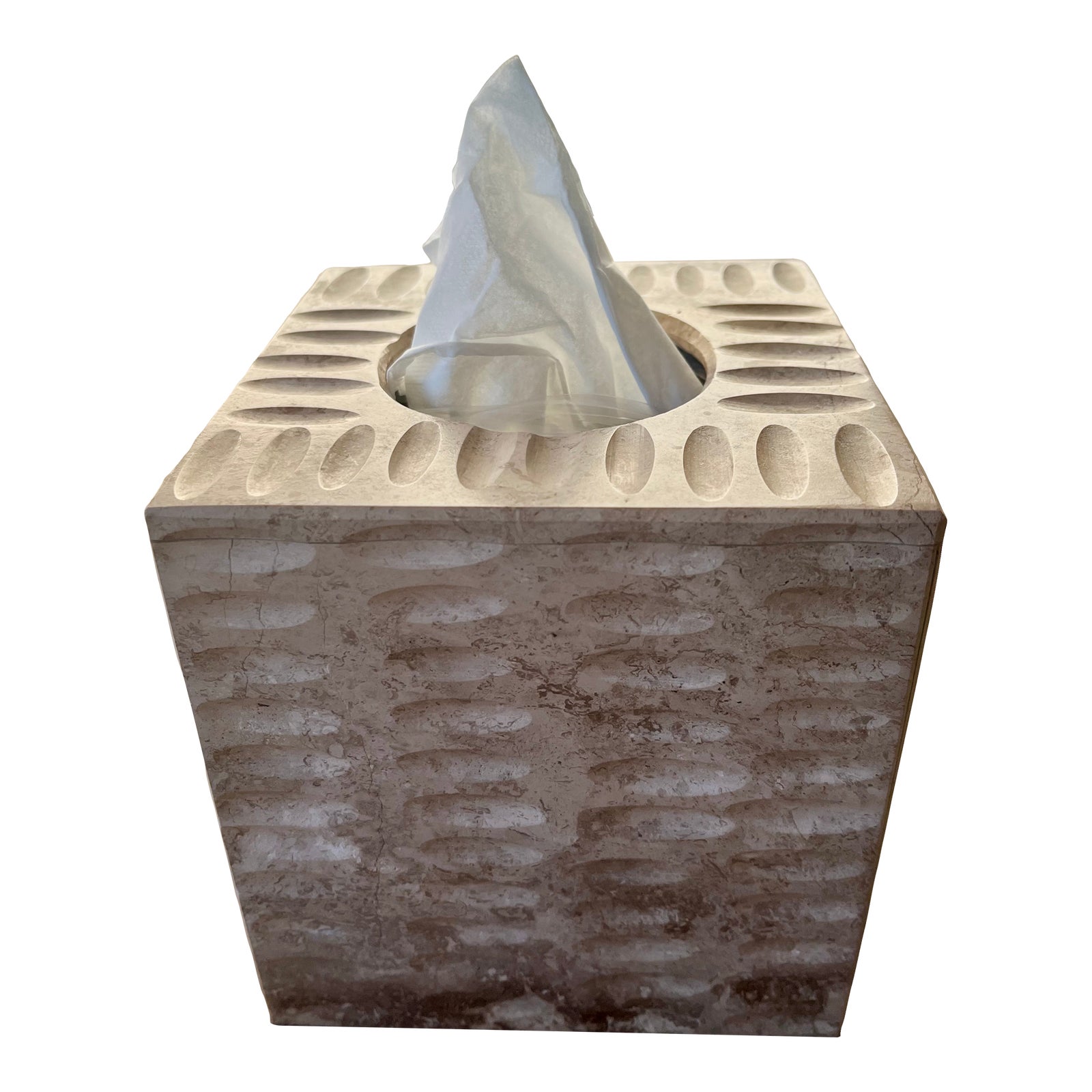 Carved Italian Beige Travertine Tissue Box Cover | Chairish