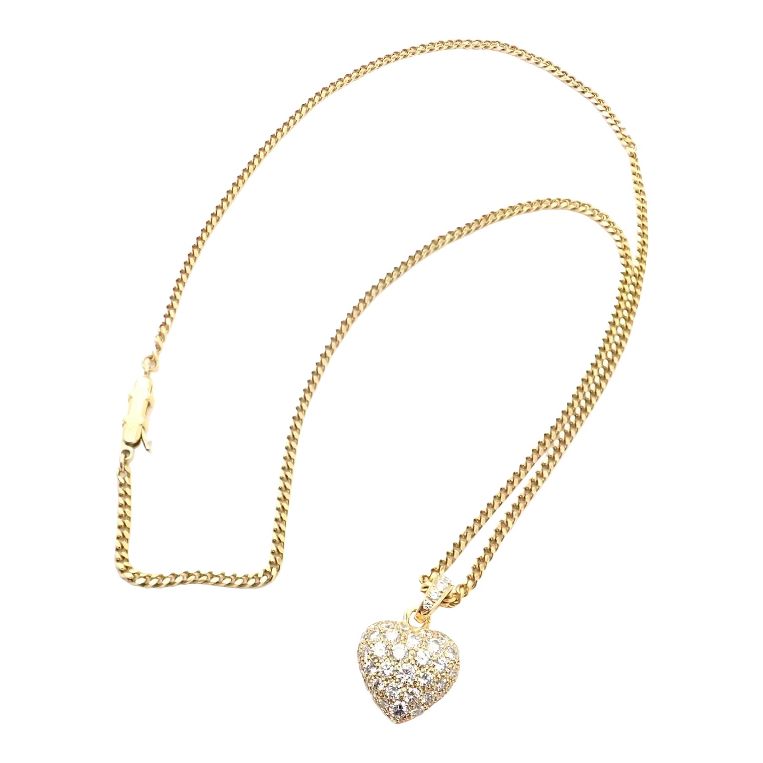 Cartier 18k Yellow Gold 2ct Diamond Pavé Large Heart Pendant Necklace ...