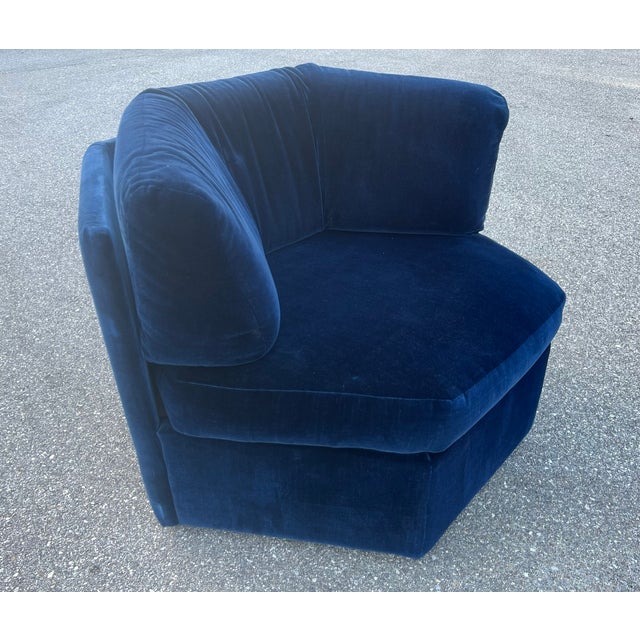 Midcentury Modern Semi Octagonal Blue Velvet Lounge Chair | Chairish