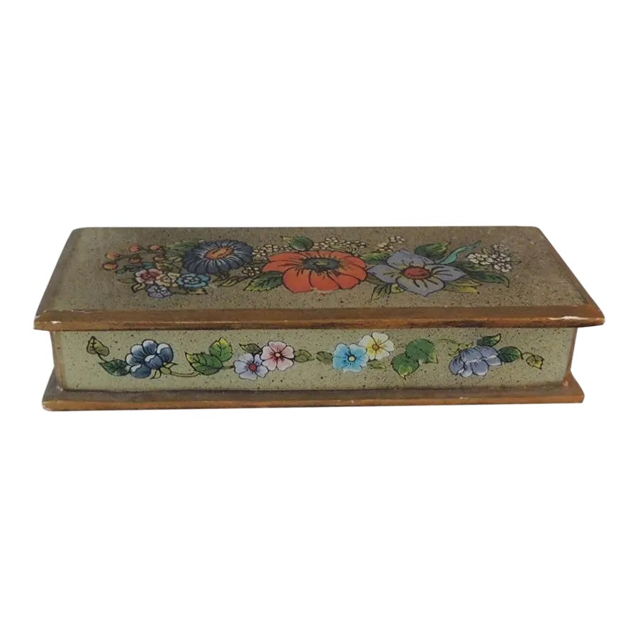 Vintage Hand Painted Mexican Decorative Box | Chairish