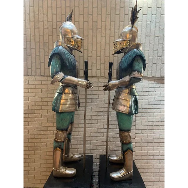Life Size Medieval Bronze Knight With Sword Statue - Pair | Chairish